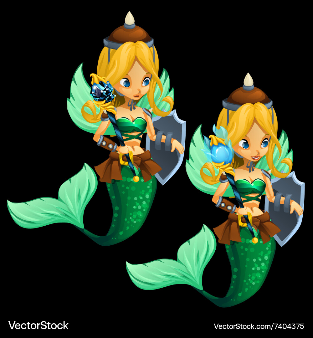 Two fighting blonde mermaid on a black background Vector Image