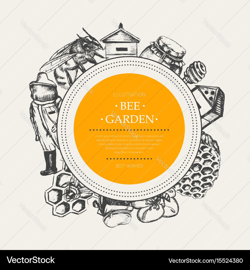 Bee garden - modern drawn round banner template Vector Image