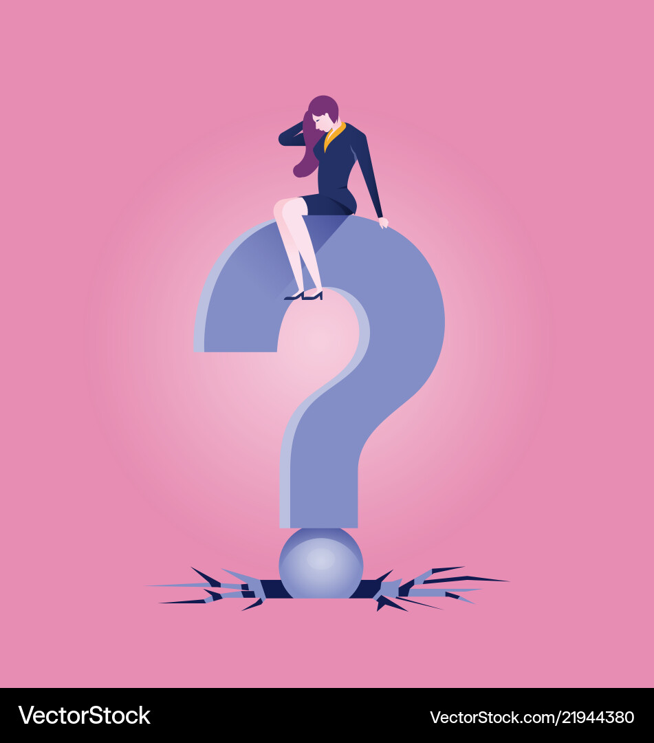 Big problem - businesswomen sits on the question Vector Image
