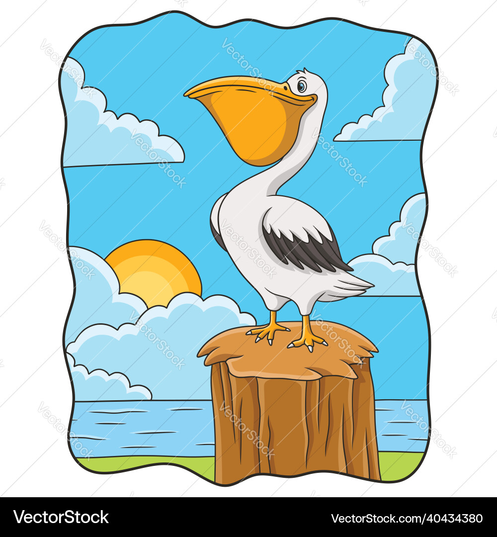 Cartoon pelicans perched on tree trunks near Vector Image