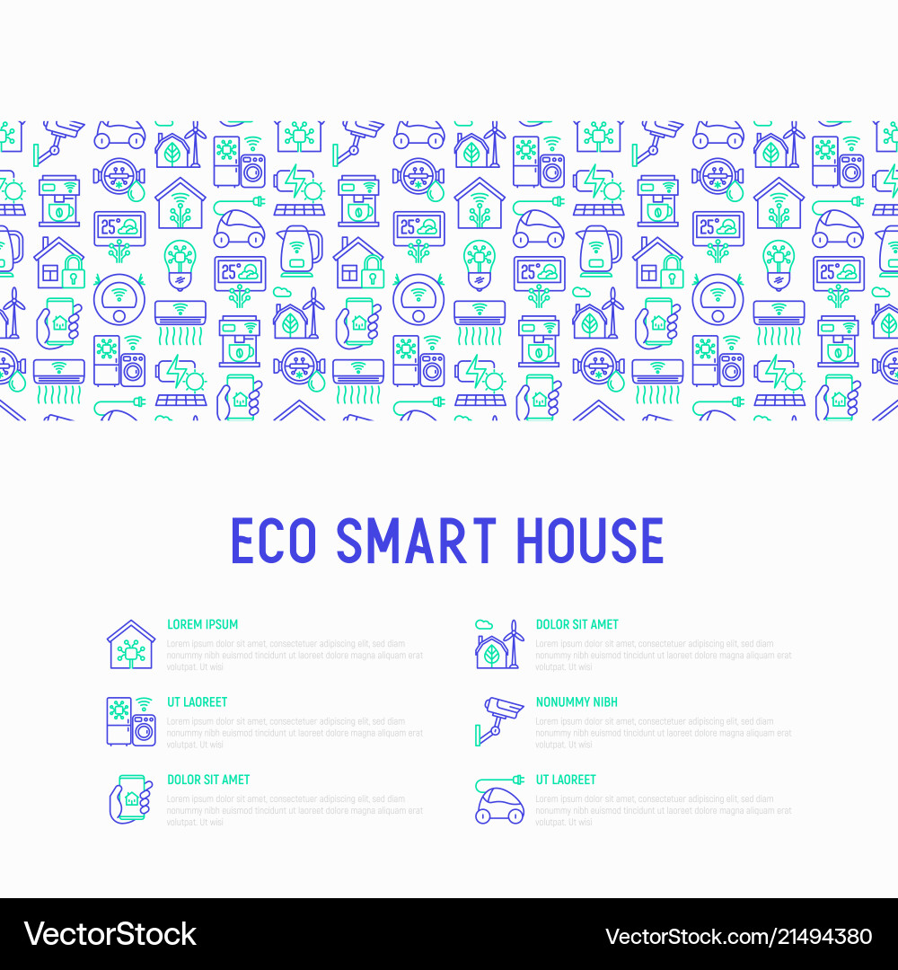 Eco smart house concept with thin line icons Vector Image