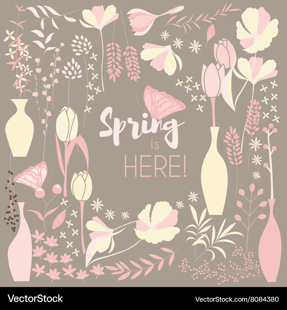 Floral spring card design with hand drawn flowers Vector Image