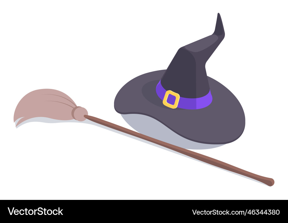 Isometric witch hat and broom halloween party Vector Image