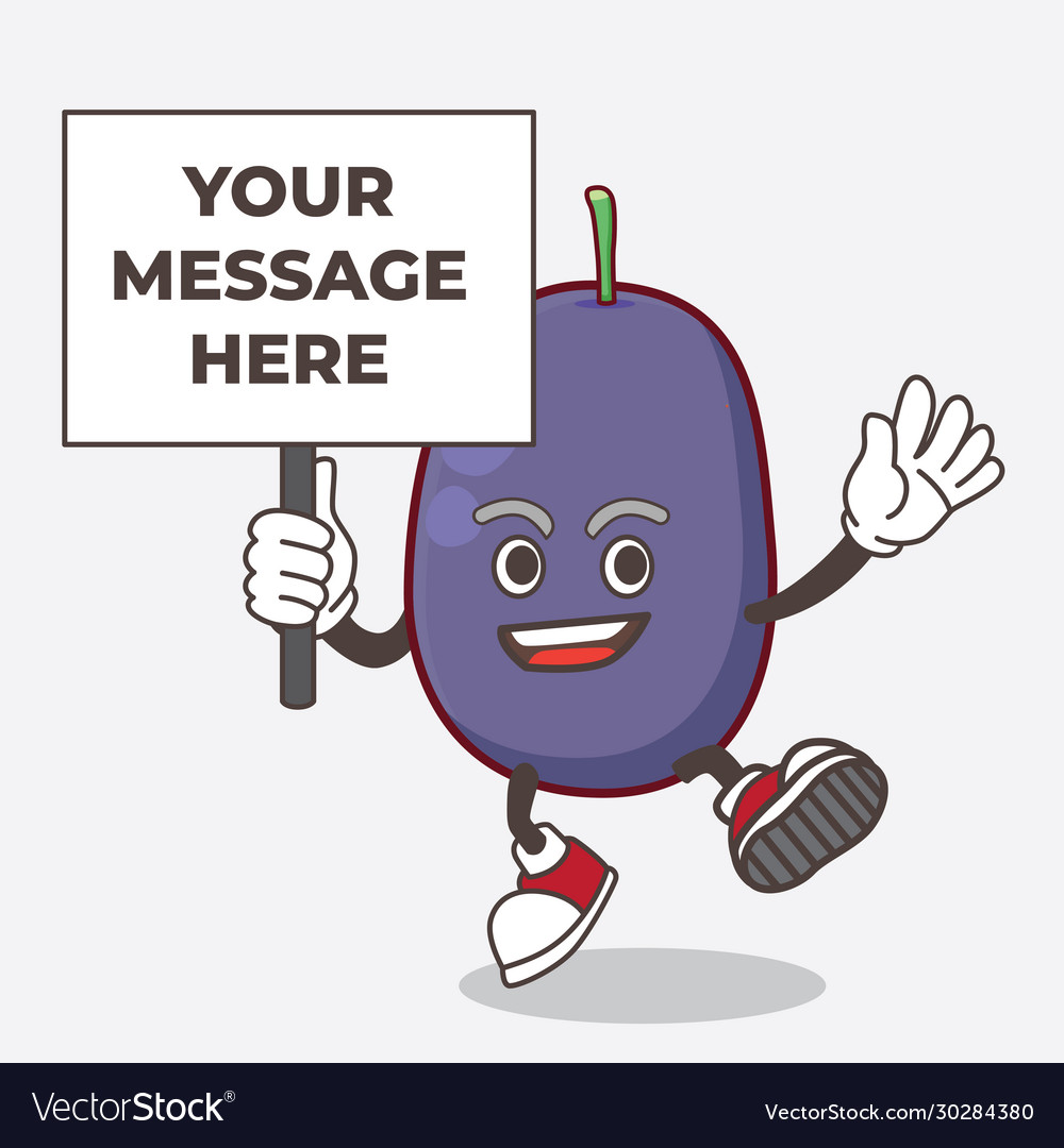 Java plum cartoon mascot character with board Vector Image