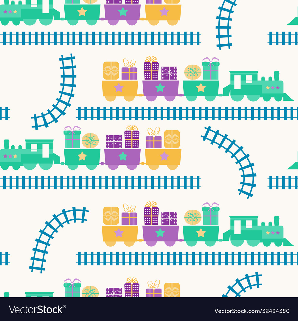 Seamless pattern with train and gift boxes Vector Image