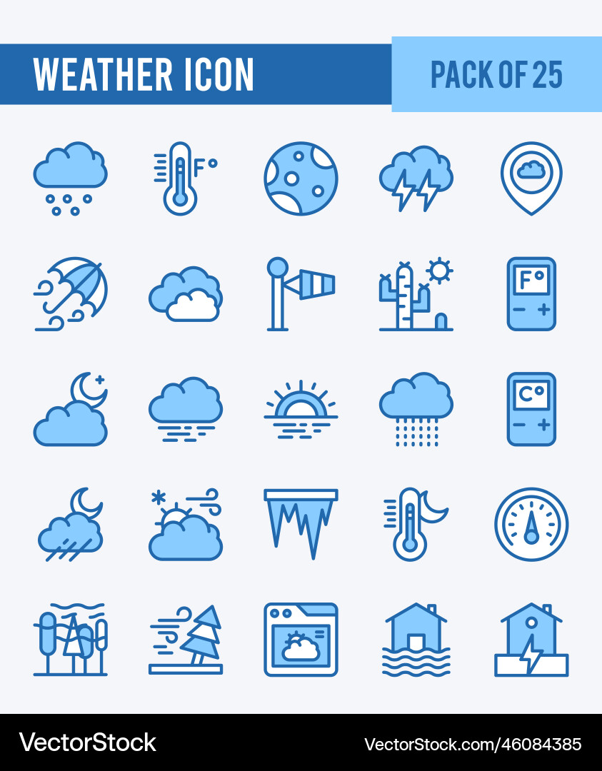 25 weather two color icons pack Royalty Free Vector Image