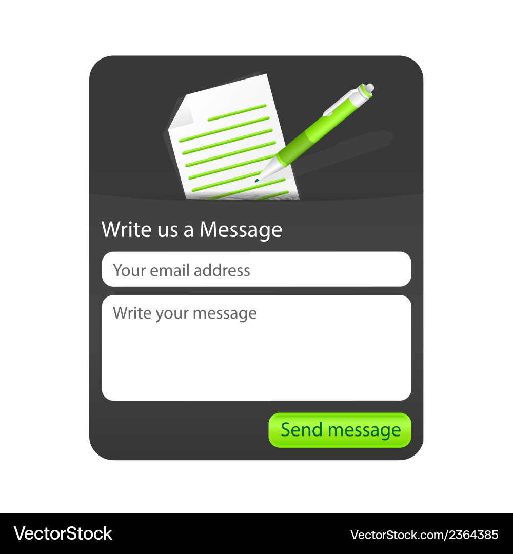 Dark contact form with light paper and green Vector Image