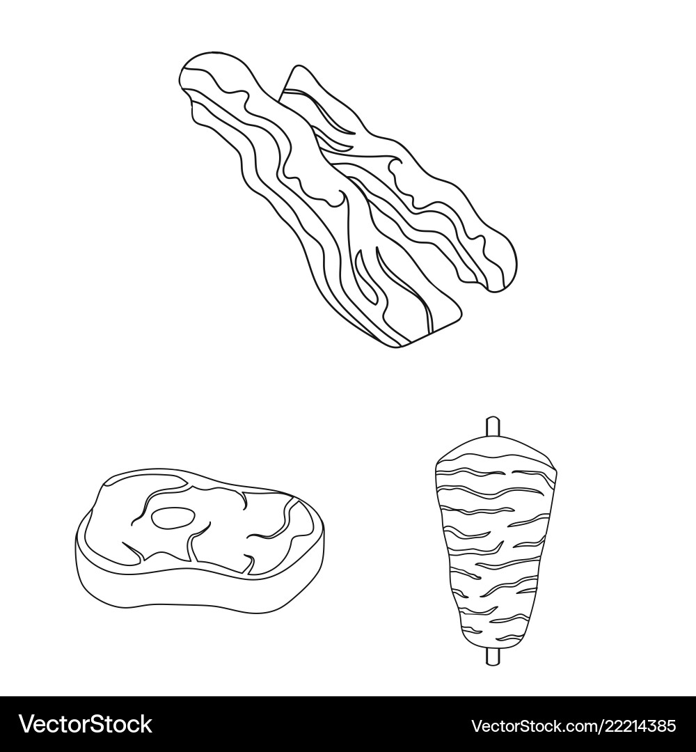 Different meat outline icons in set collection Vector Image