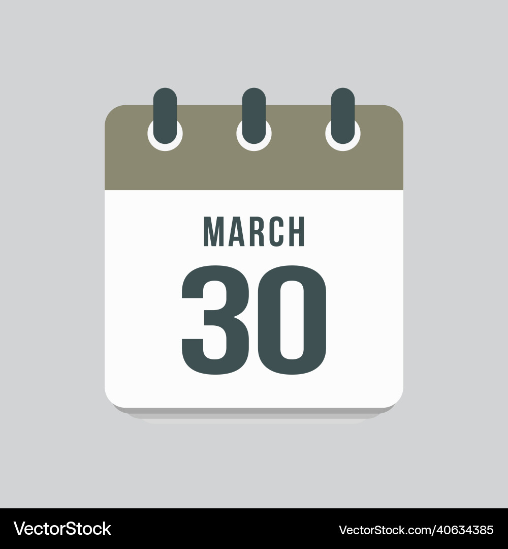 Icon day date 30 march template calendar page Vector Image