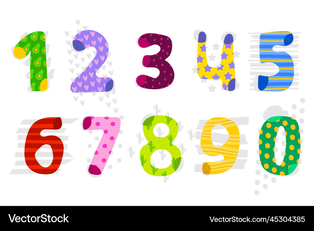 Playful numbers ornamental hand drawn font set Vector Image