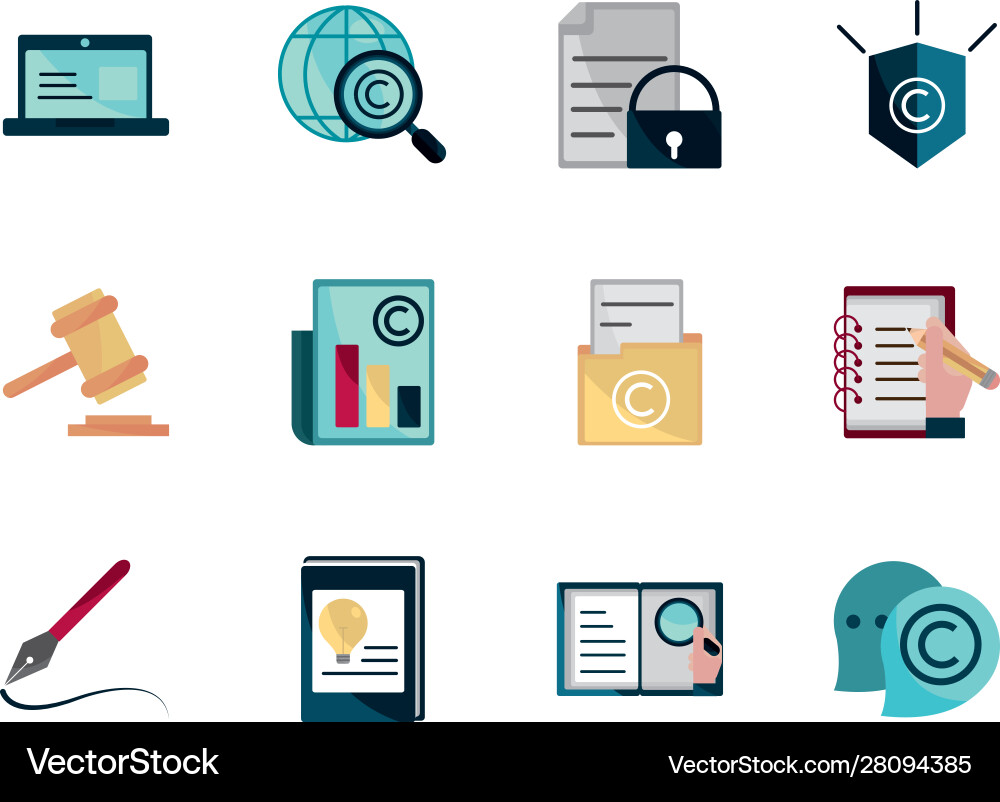 Property intellectual copyright icons set Vector Image