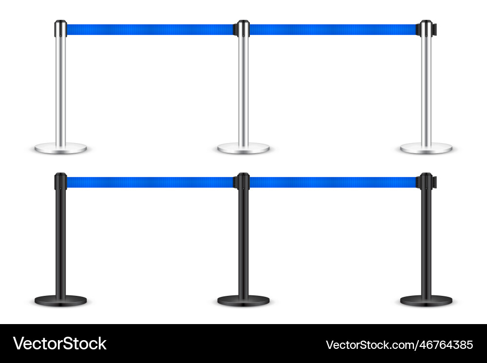 Realistic blue retractable belt stanchion crowd Vector Image