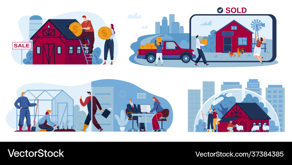 Suburban housing set cartoon Royalty Free Vector Image