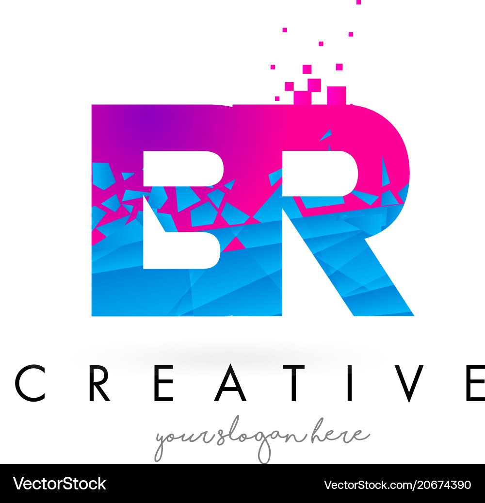 Br b r letter logo with shattered broken blue Vector Image