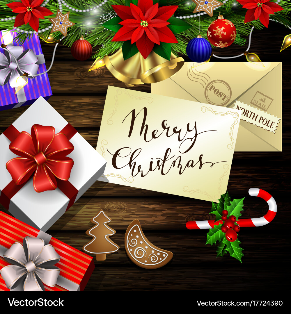Christmas design on wood Royalty Free Vector Image