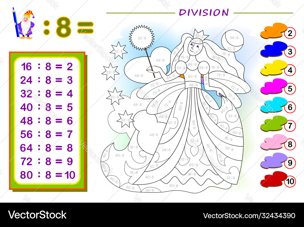 Exercise for kids with division number 8 paint Vector Image