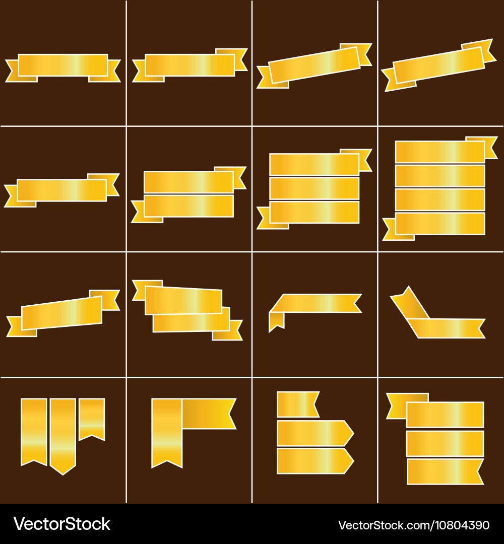 Gold ribbon icons set Royalty Free Vector Image