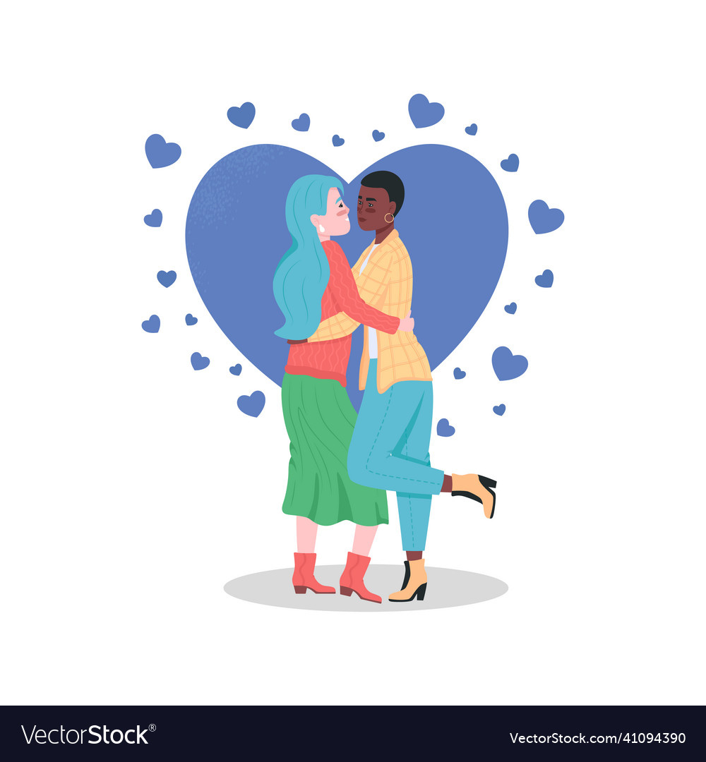 Happy Lesbian Couple Flat Color Detailed Vector Image