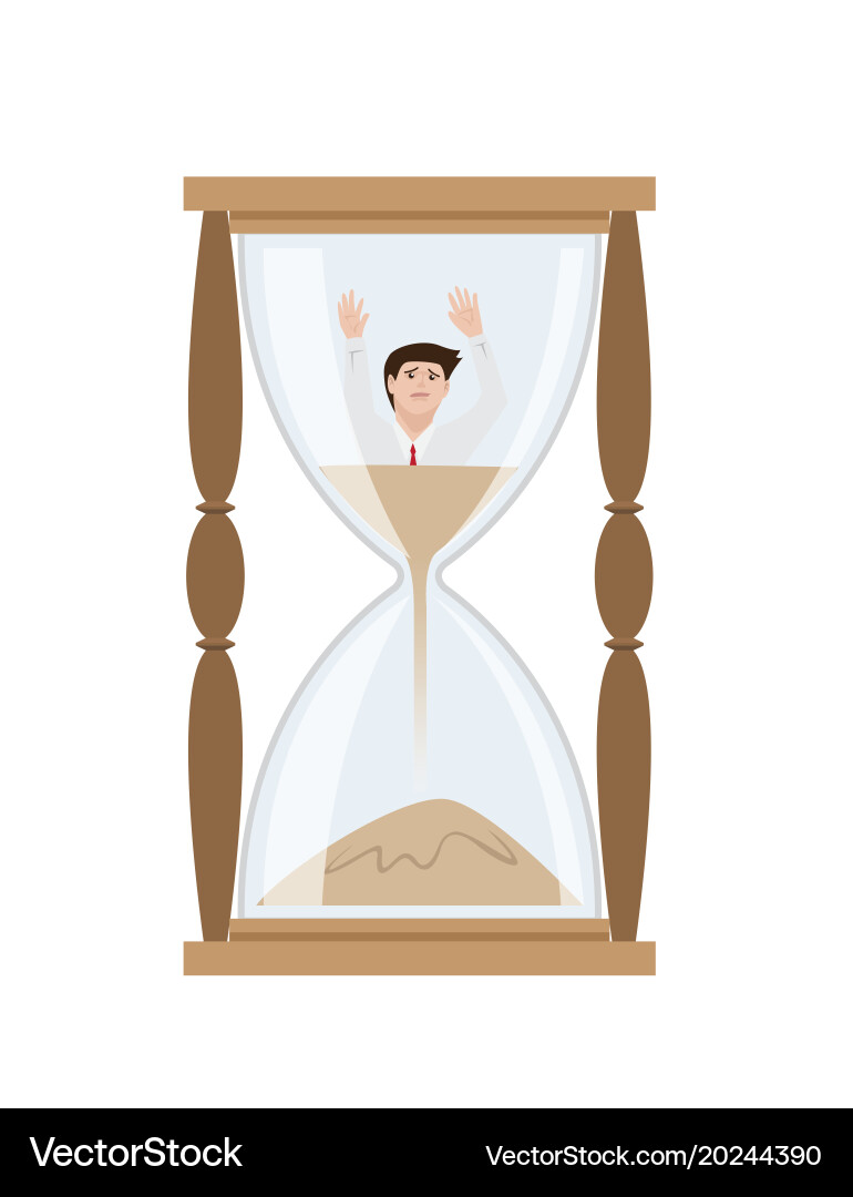Man get stuck in sandglass Royalty Free Vector Image