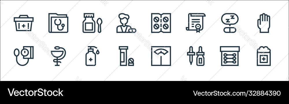 Pharmacy line icons linear set quality line set Vector Image