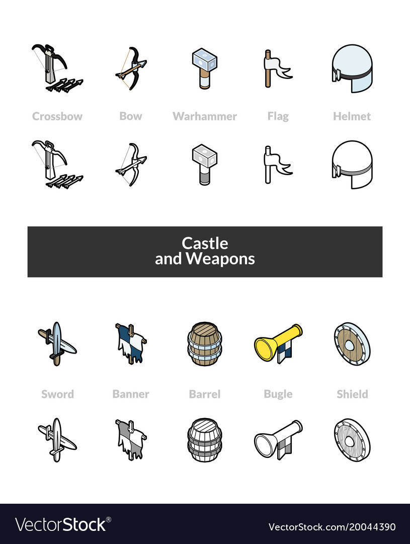 Set of isometric icons in outline style colored Vector Image