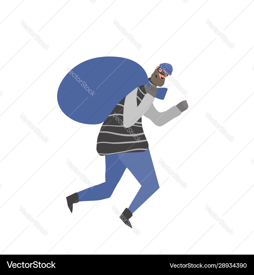 Thief with bag hand drawn bandit isolated Vector Image