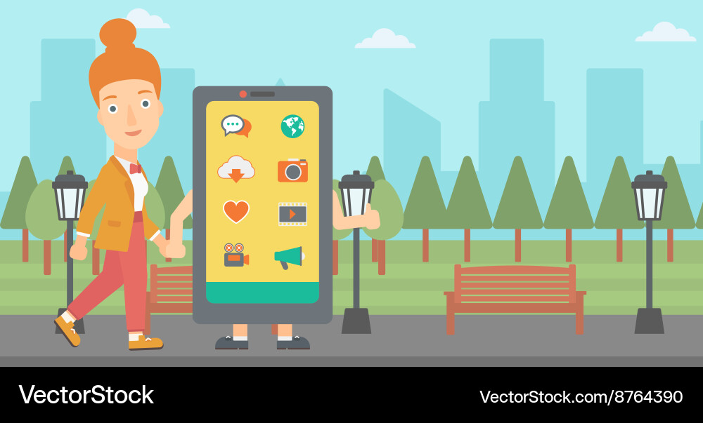 Woman walking with smartphone Royalty Free Vector Image