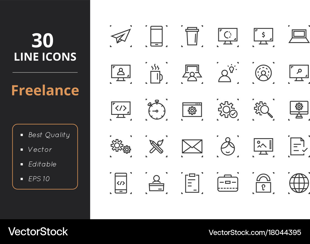 30 freelance line icons Royalty Free Vector Image