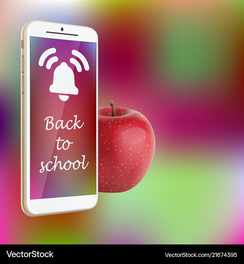 Back to school smartphone red apple vibrant Vector Image