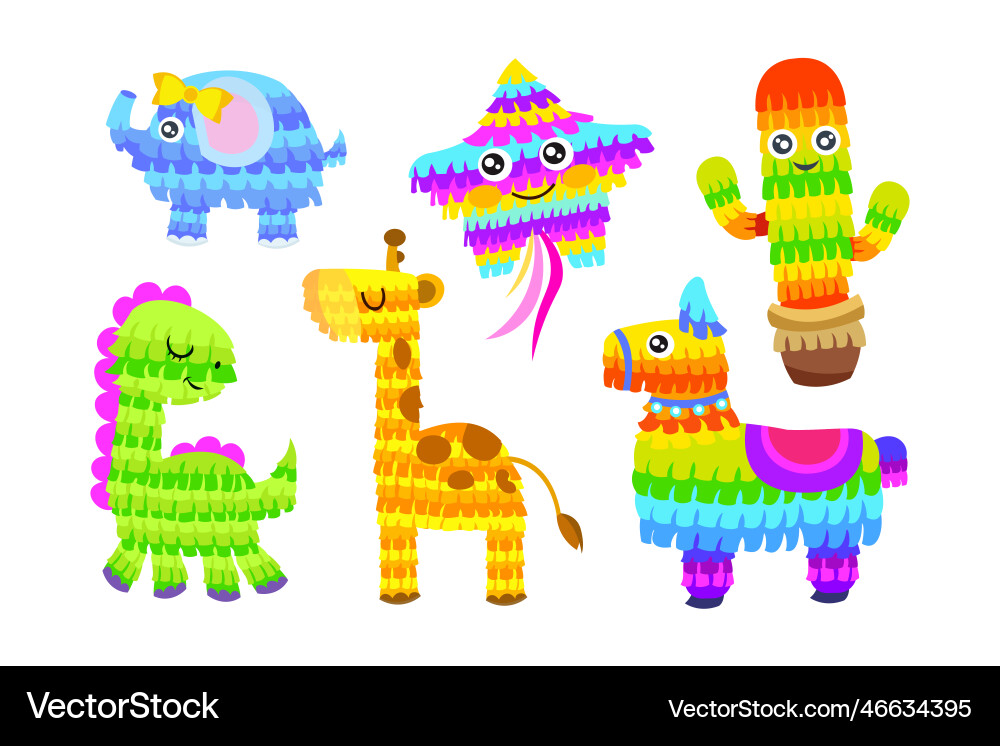 Cute pinata cartoon characters Royalty Free Vector Image