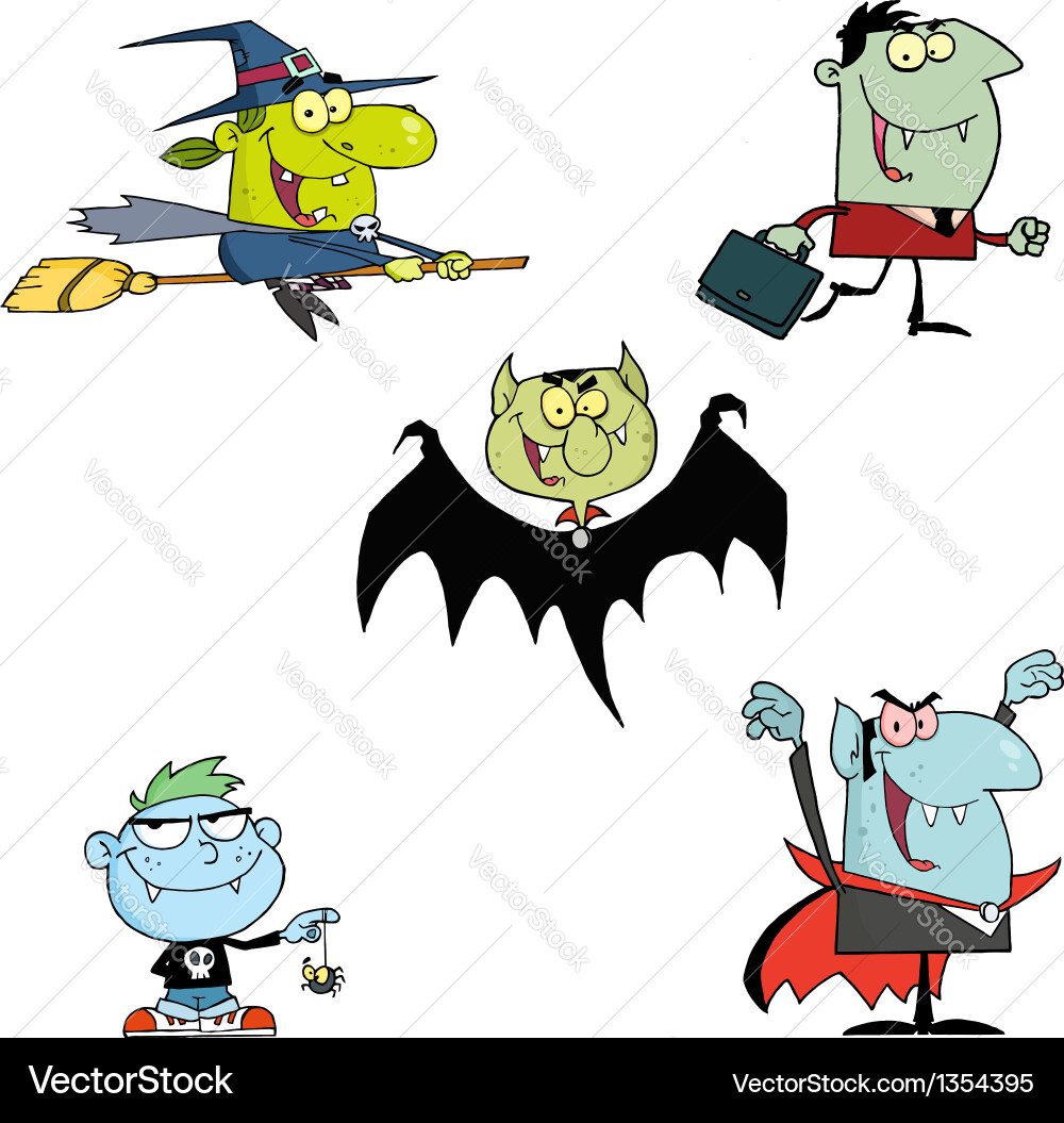 Halloween Monsters Cartoon Characters Royalty Free Vector