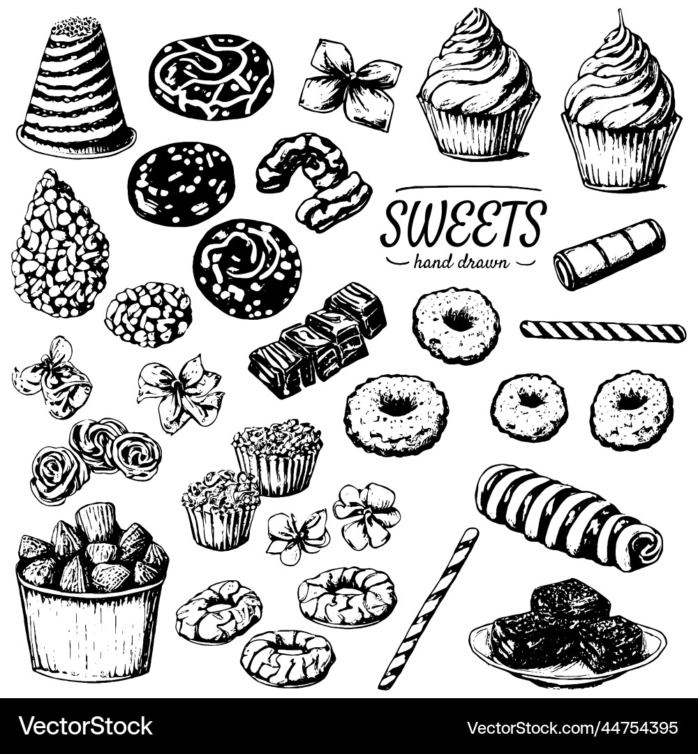 Hand drawn set of sweets Royalty Free Vector Image