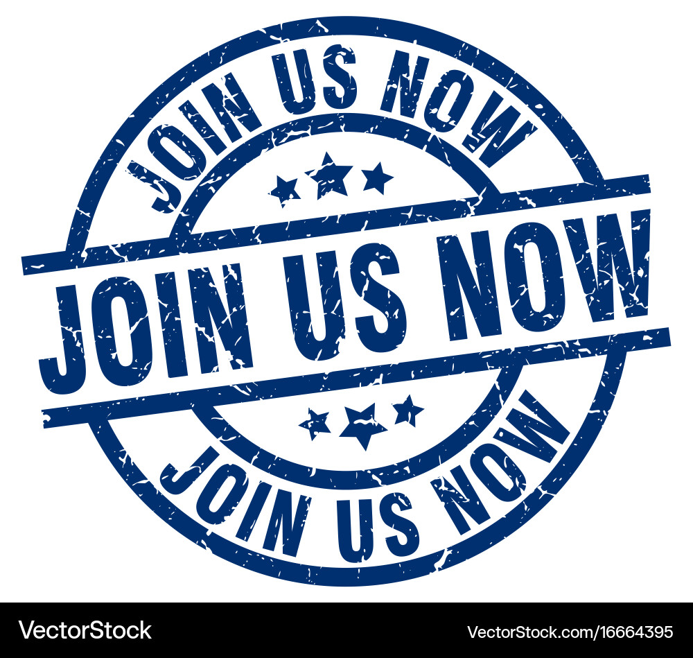 Join us now blue round grunge stamp Royalty Free Vector