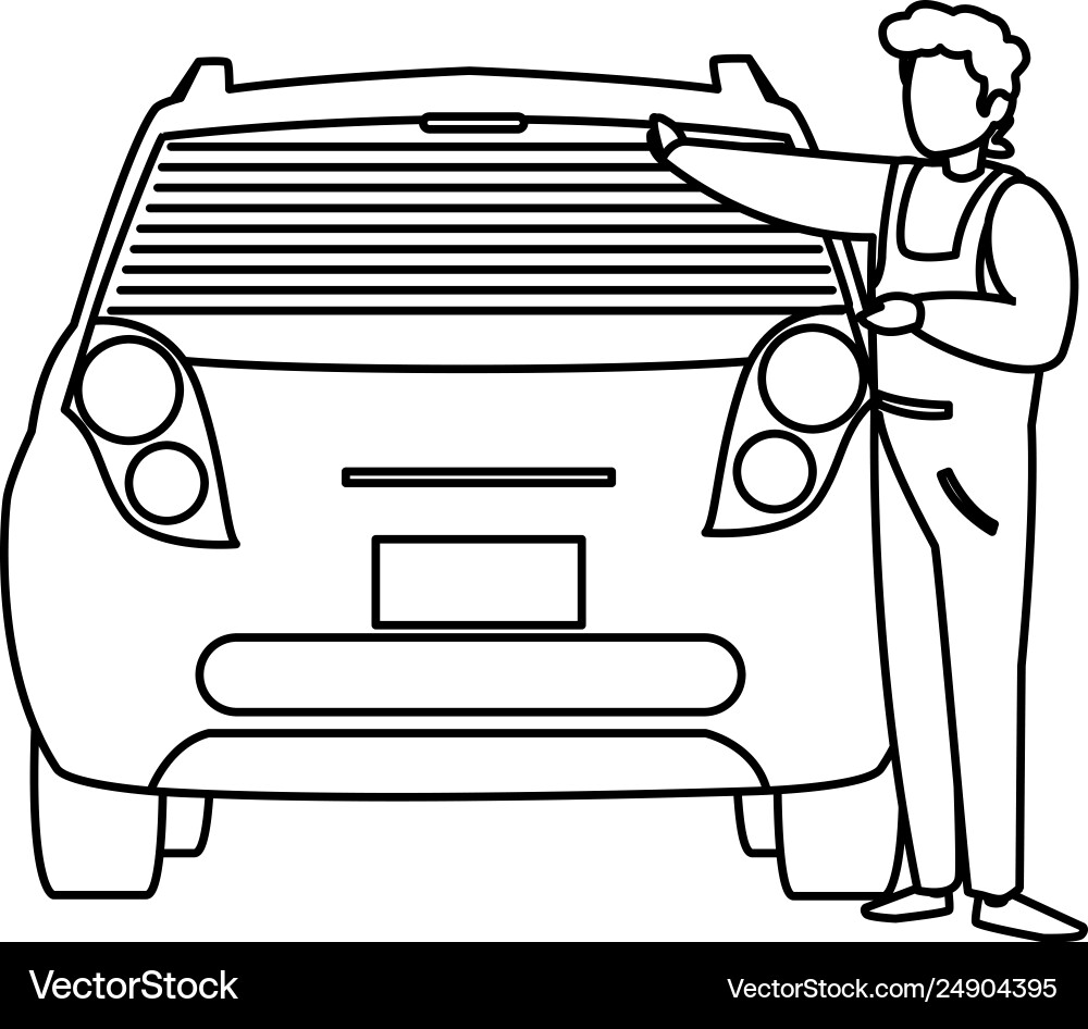 Mechanic worker with car vehicle Royalty Free Vector Image