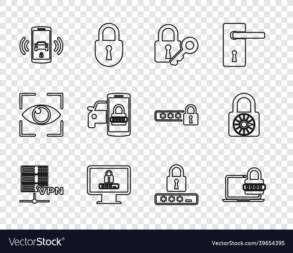 Set Line Server Vpn Laptop With Password Lock Vector Image