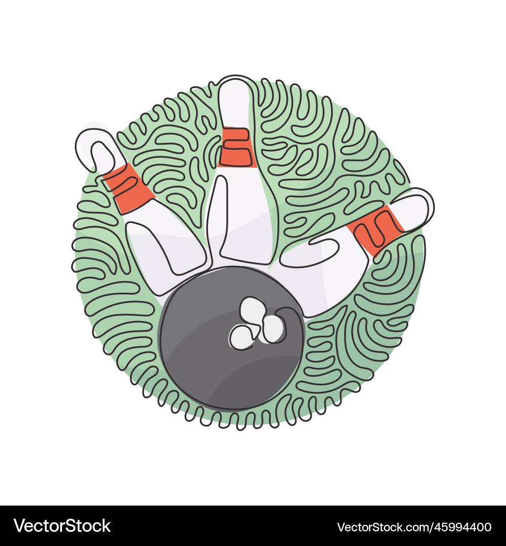 Continuous one line drawing bowling ball and pins Vector Image