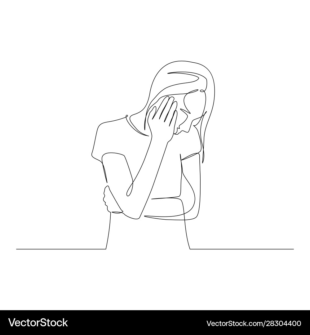 Continuous one line woman rest her head Royalty Free Vector