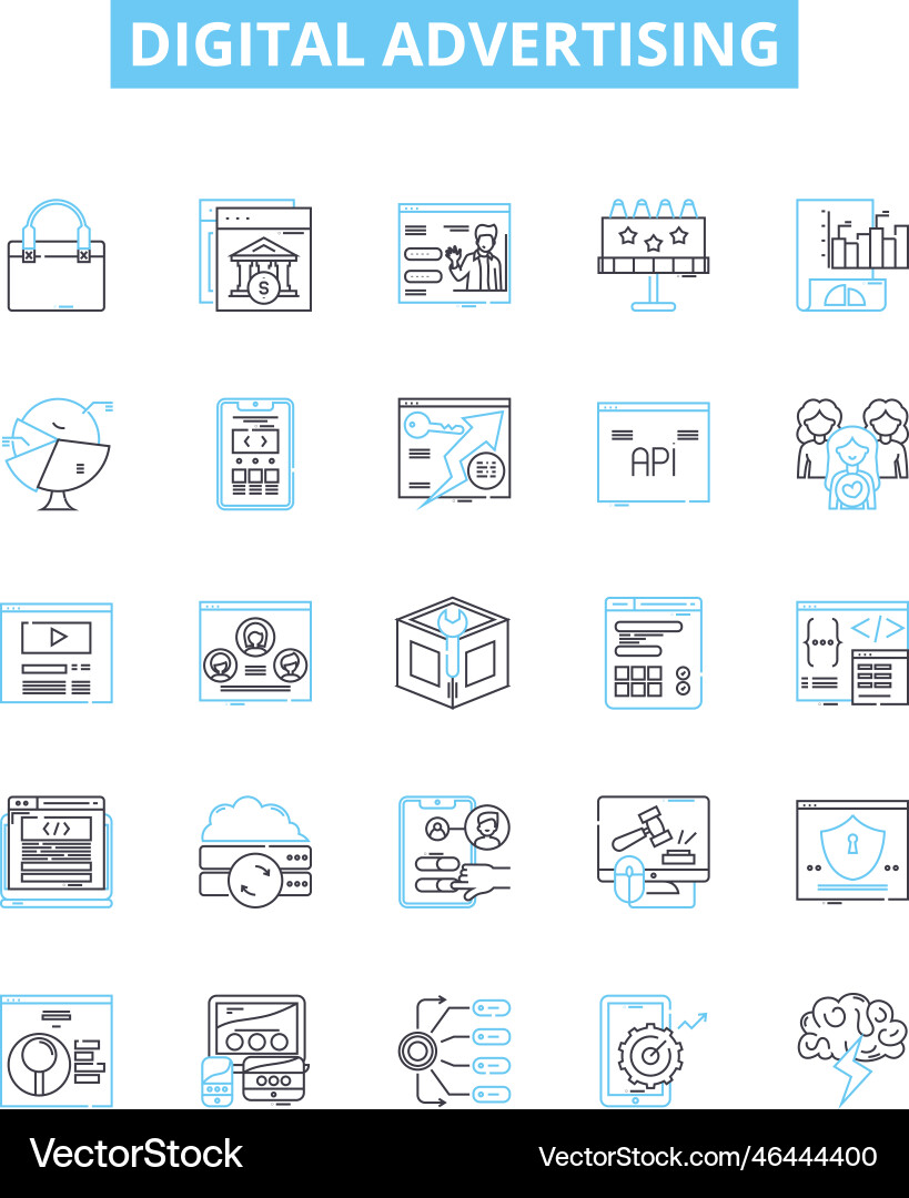 Digital advertising line icons set Royalty Free Vector Image