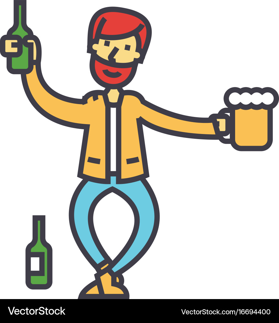 Drunk man alcoholic alcoholism concept line Vector Image