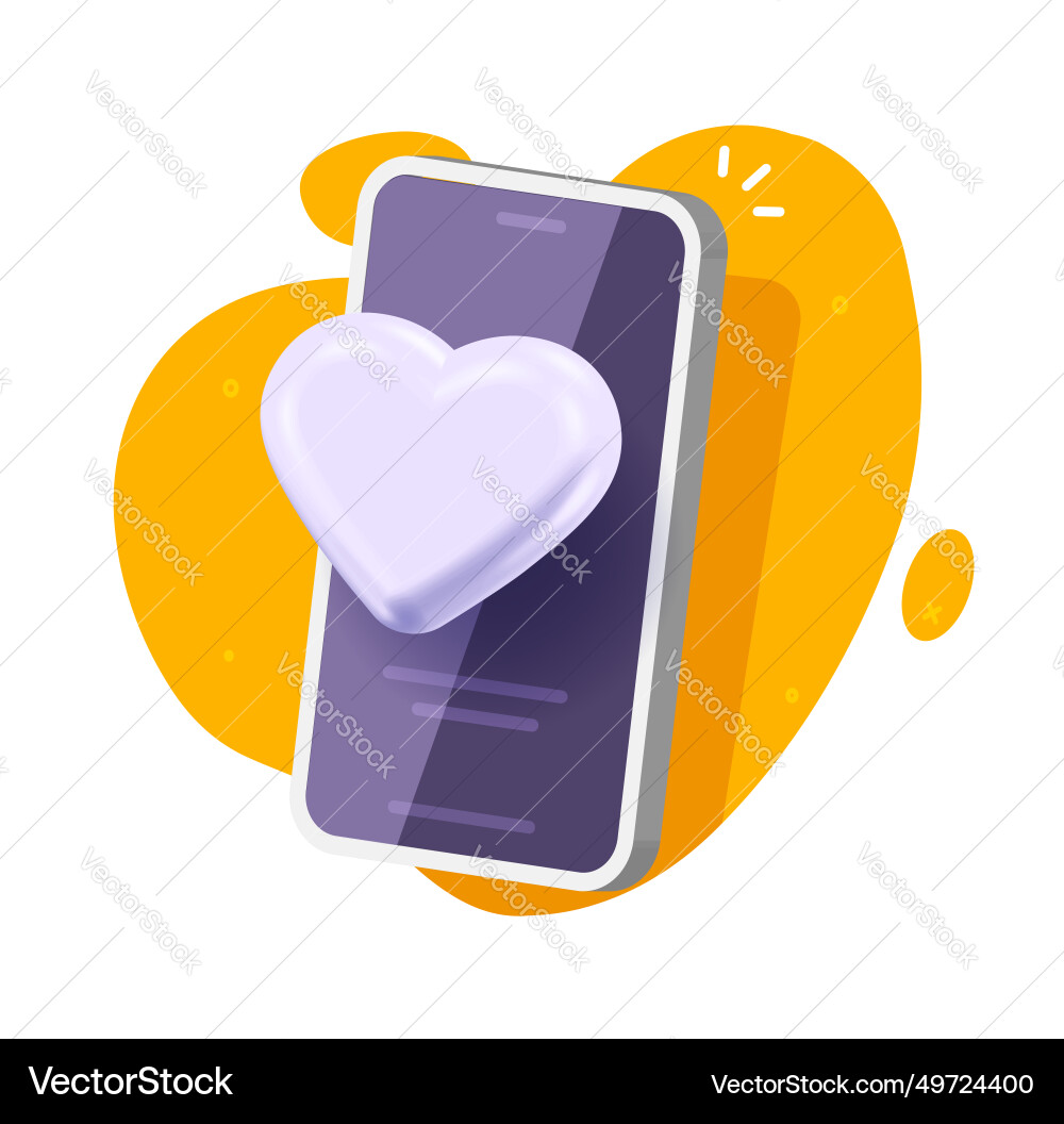 Heart love on mobile cell phone icon 3d render Vector Image