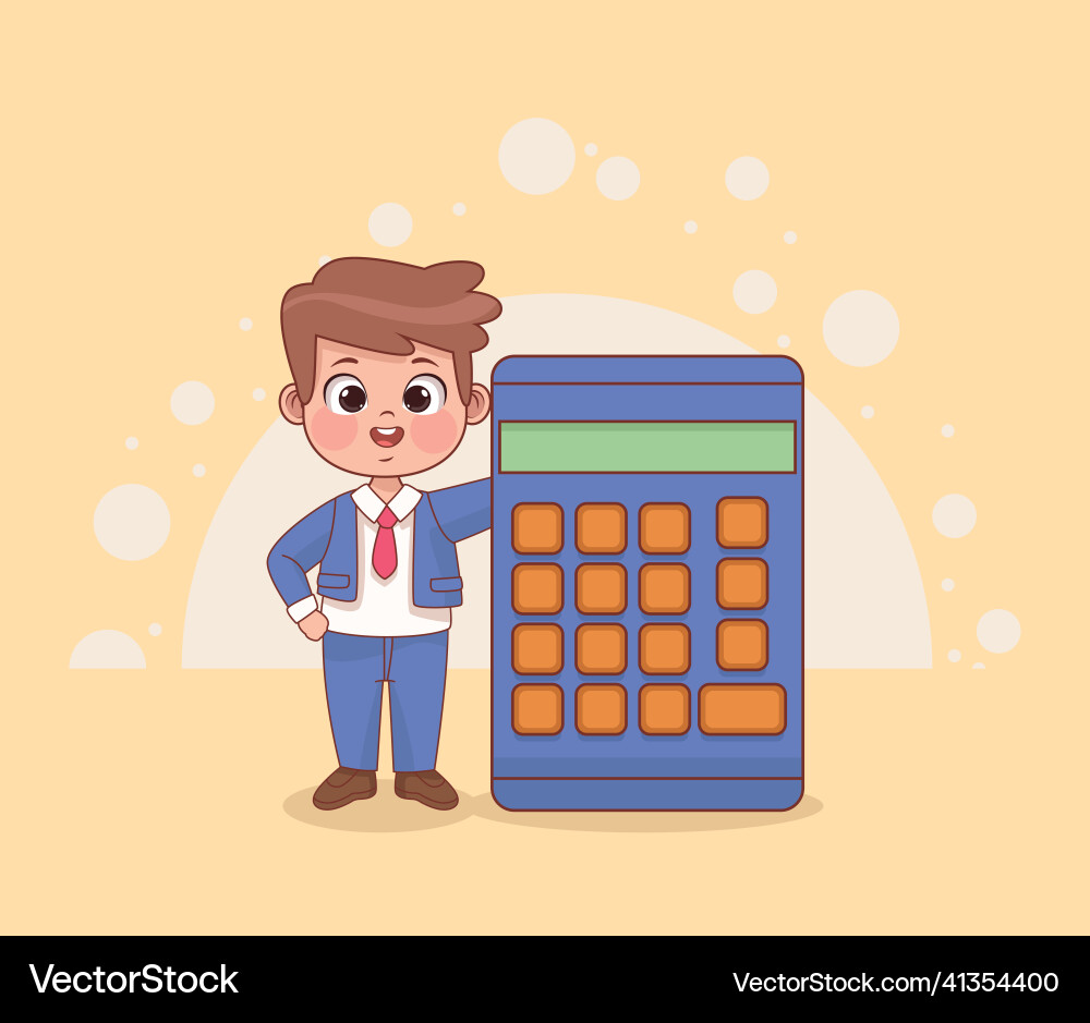 Little schoolboy with calculator Royalty Free Vector Image