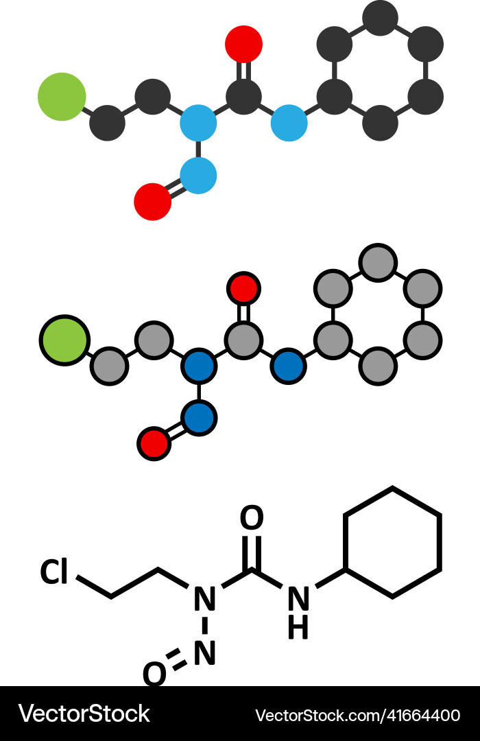 Lomustine brain cancer chemotherapy drug molecule Vector Image