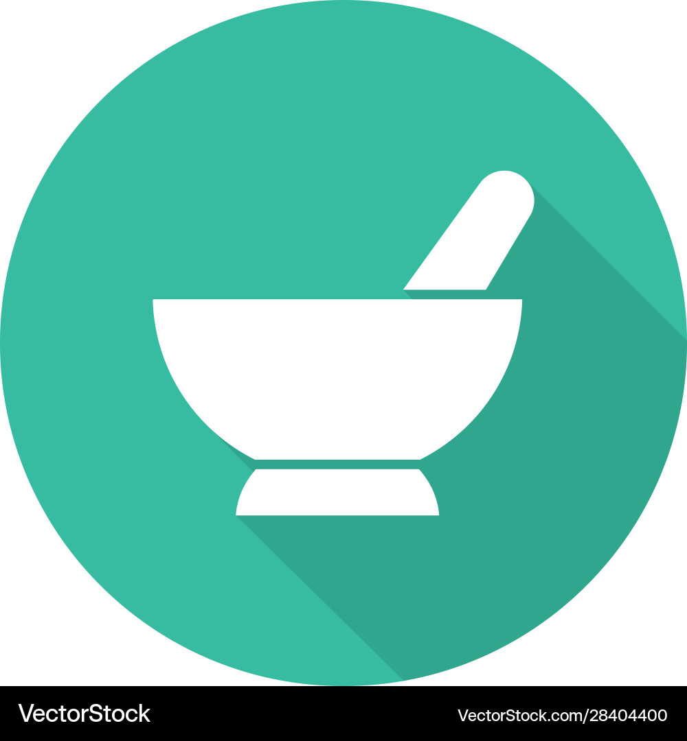 Mortar and pestle flat design long shadow icon Vector Image