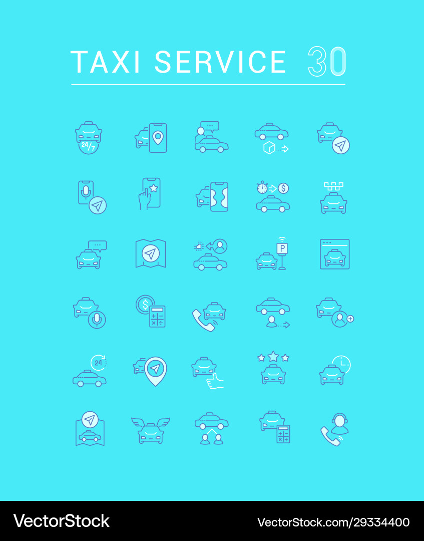 Set linear icons taxi service Royalty Free Vector Image
