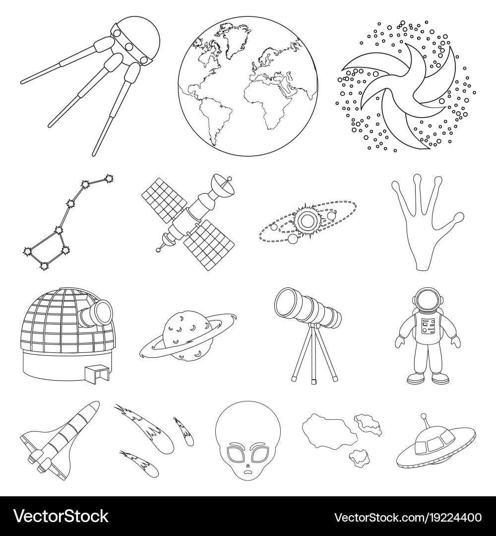 Space technology outline icons in set collection Vector Image