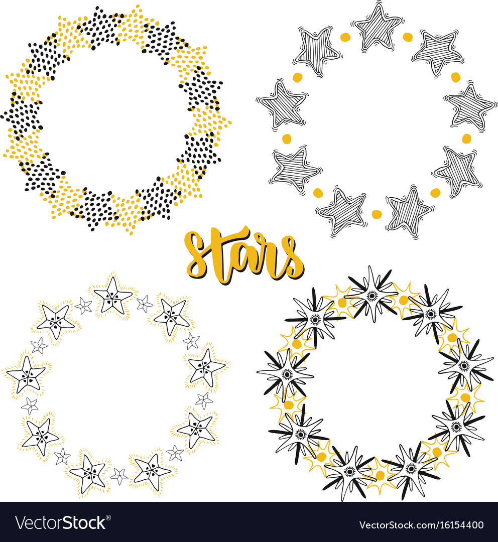 Stars frame background decoration set sketchy Vector Image