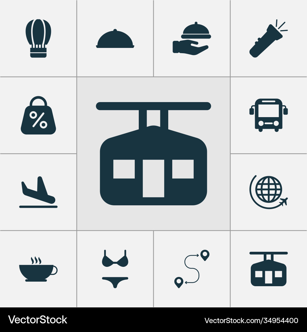 Travel icons set with flashlight route flight Vector Image