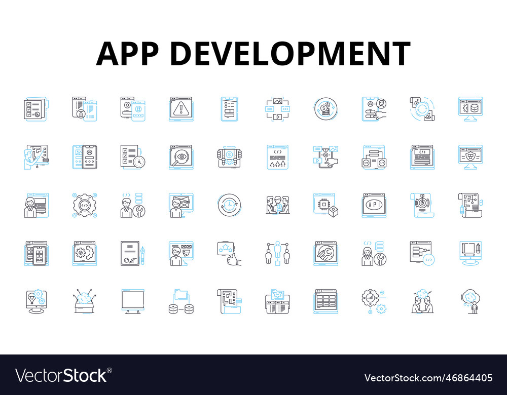 App development linear icons set platform Vector Image