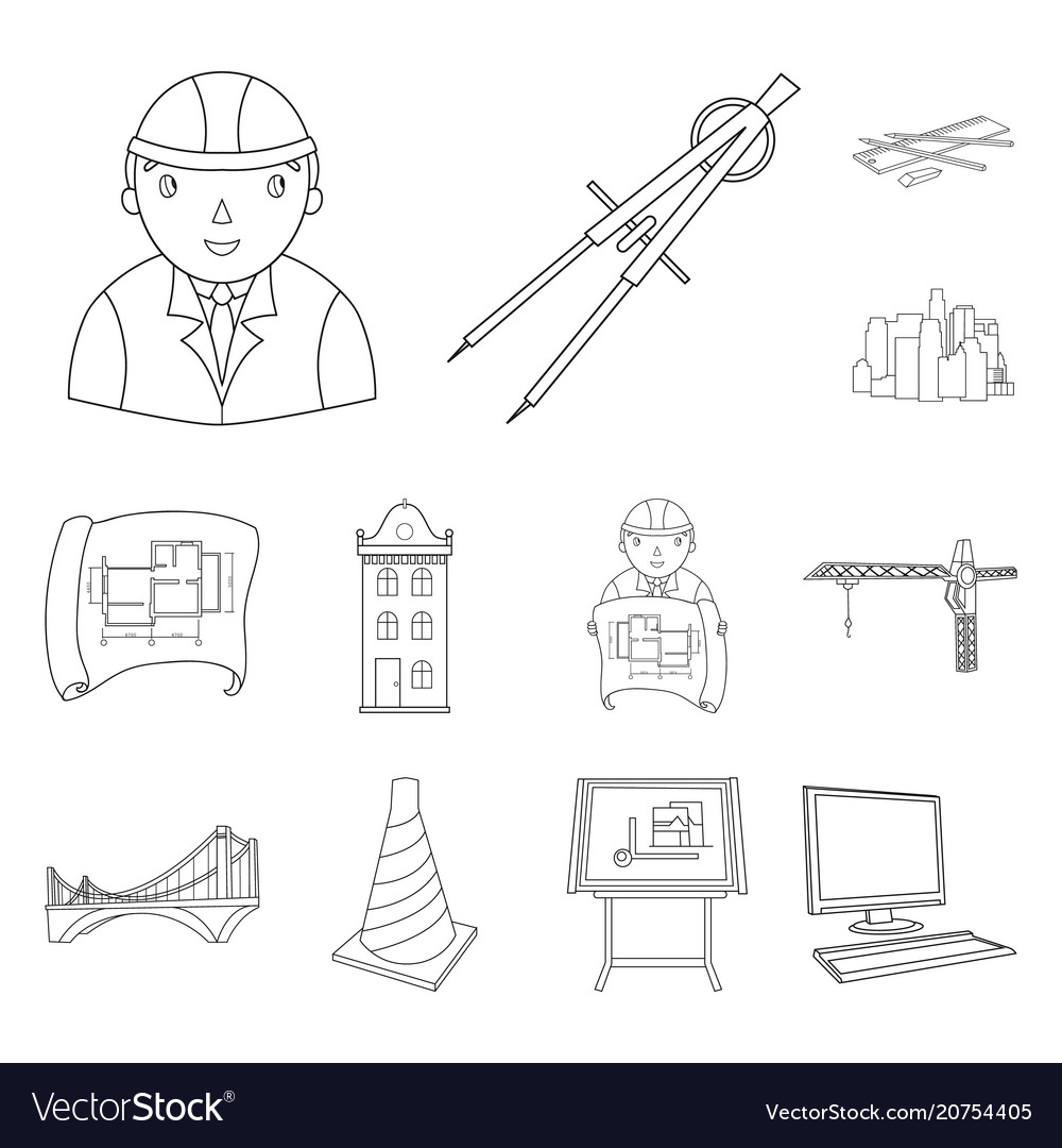 Architecture and construction outline icons in set