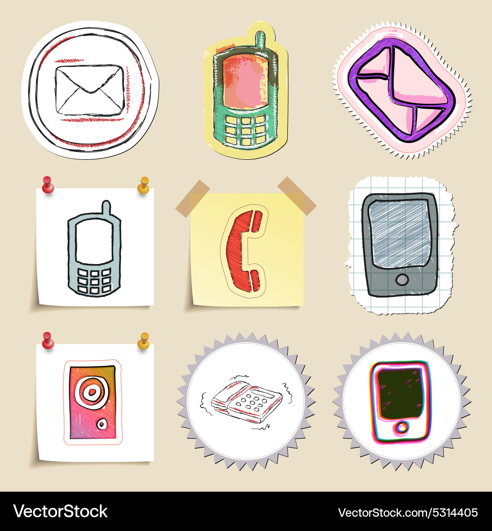 Communication icons set hand drawn and isolated Vector Image